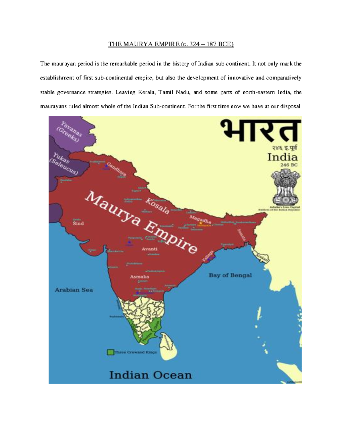 THE Maurya Empire - It’s lecture notes - THE MAURYA EMPIRE (c. 324 ...