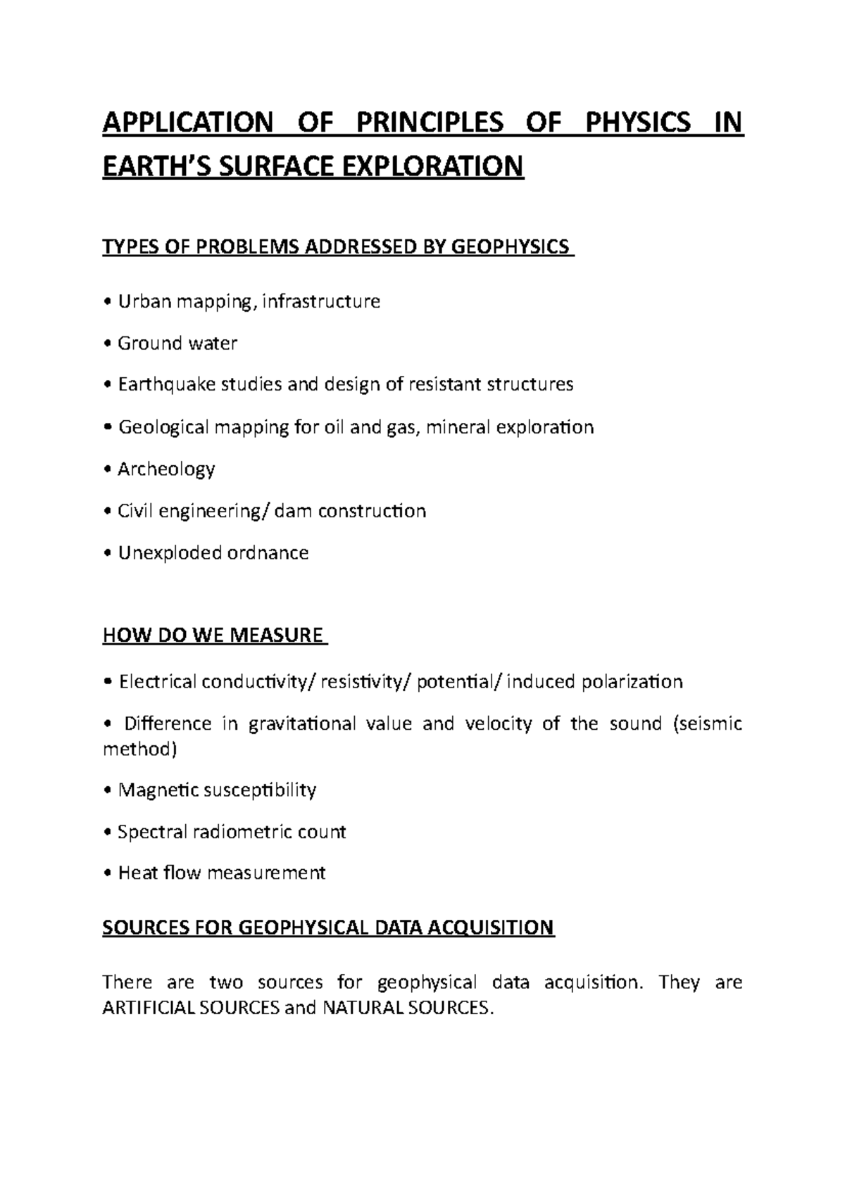 Application OF Principles OF Physics IN Earth Exploration - APPLICATION ...