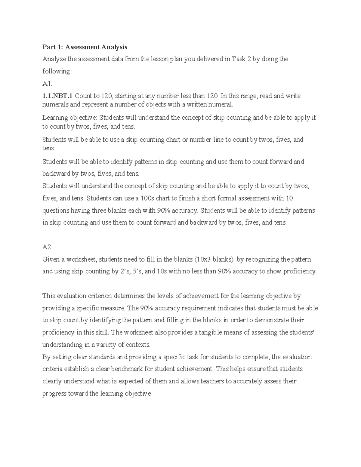 PCE task 3 revised - Part 1: Assessment Analysis Analyze the assessment ...