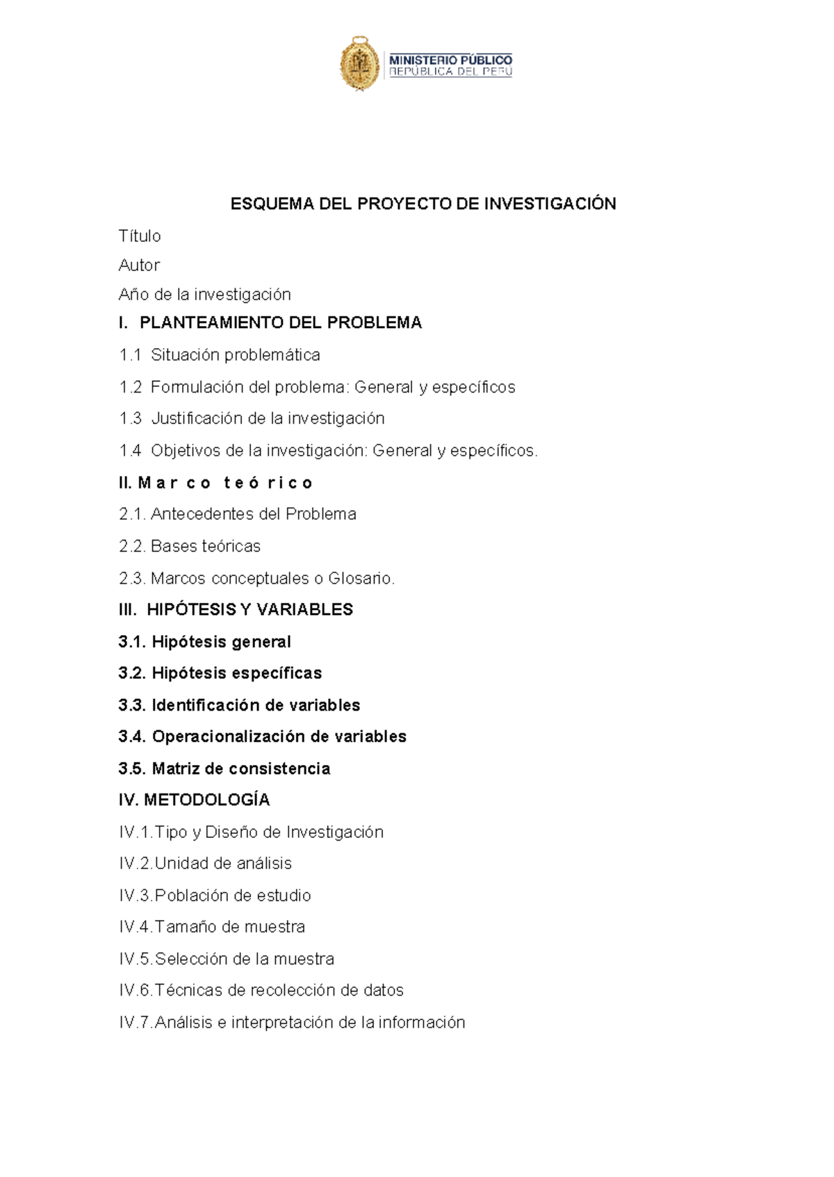 Formato N° 01 Esquema de proyecto de investigación Pnavu 2024 - ESQUEMA DEL PROYECTO DE - Studocu