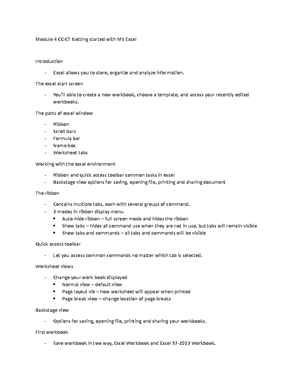 Getting Started With Ms Excel Module 4 Ccict Getting Started With Ms Excel Introduction