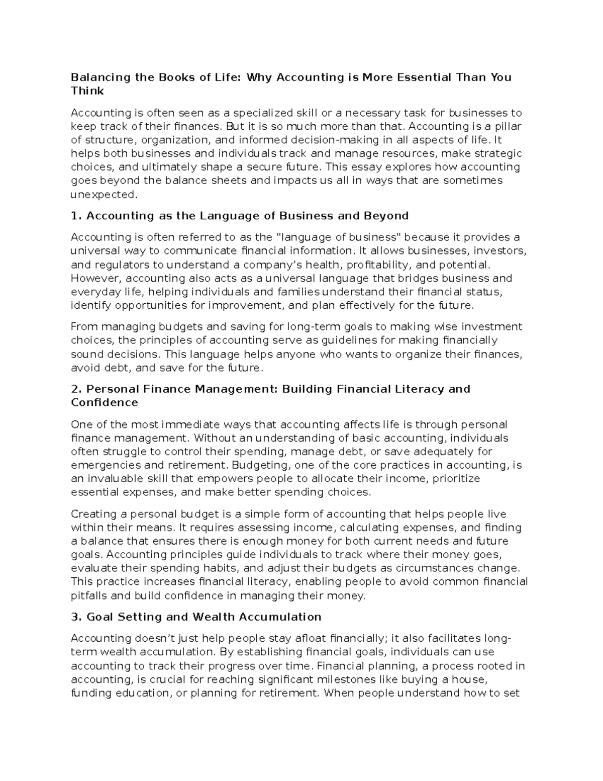 Balancing the Books of Life - But it is so much more than that ...