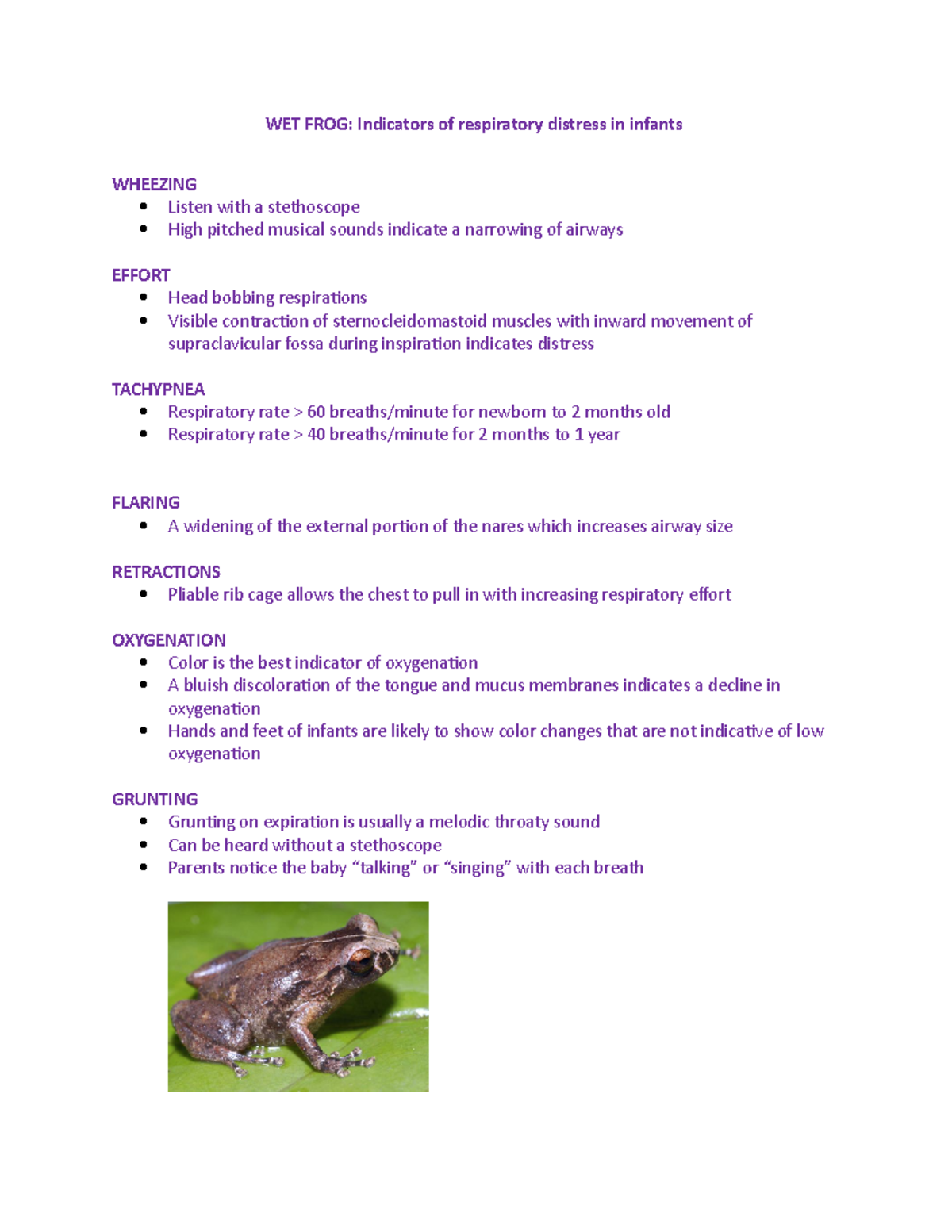 WET FROG - N/A - WET FROG: Indicators of respiratory distress in ...