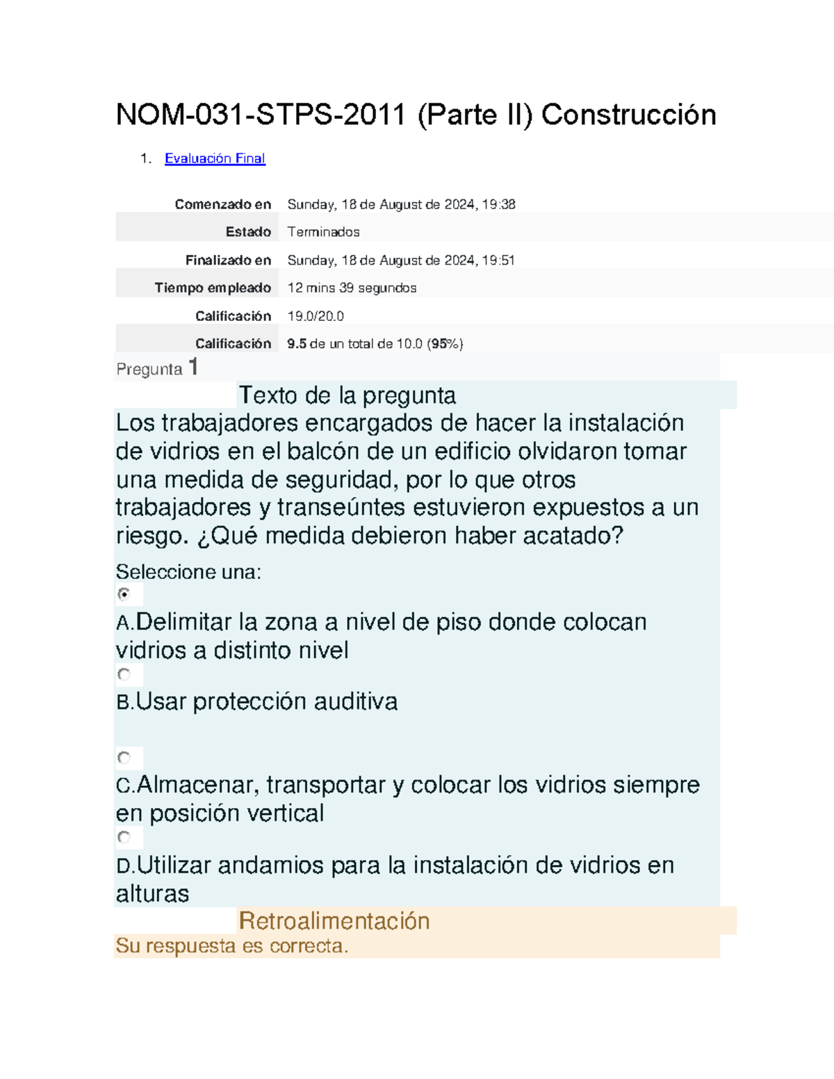 NOM EV final parte 2 - NOM- 031 - STPS-2011 (Parte II) Construcción 1. Evaluación Final ...