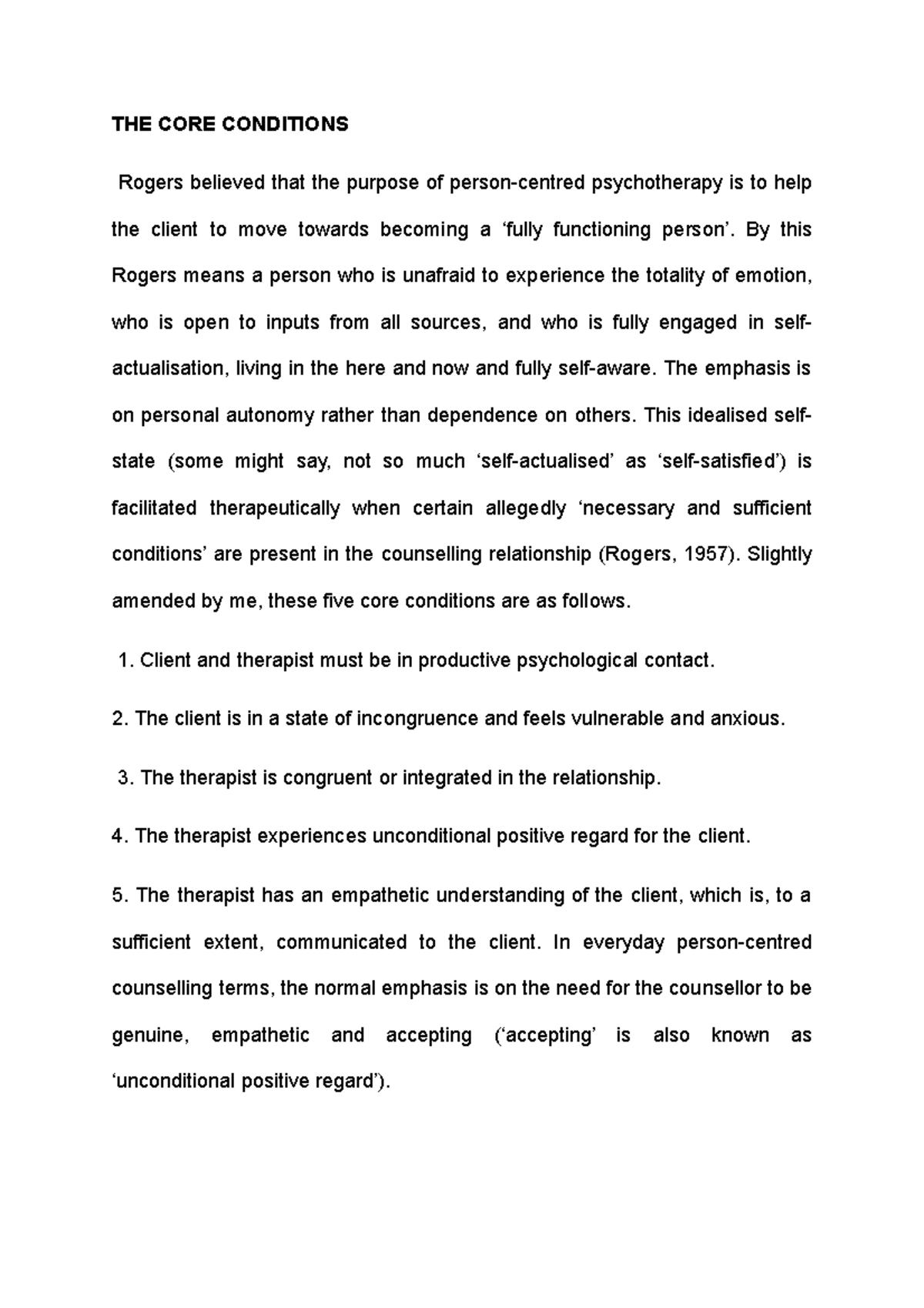 THE CORE Conditions - lecture notes related to Counseling and ...
