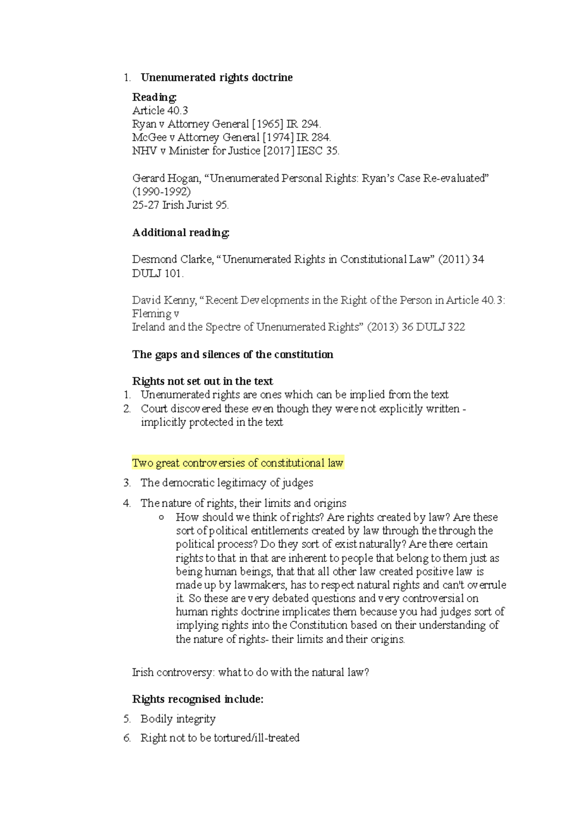 Unenumerated rights - C Casey notes and my independent research ...