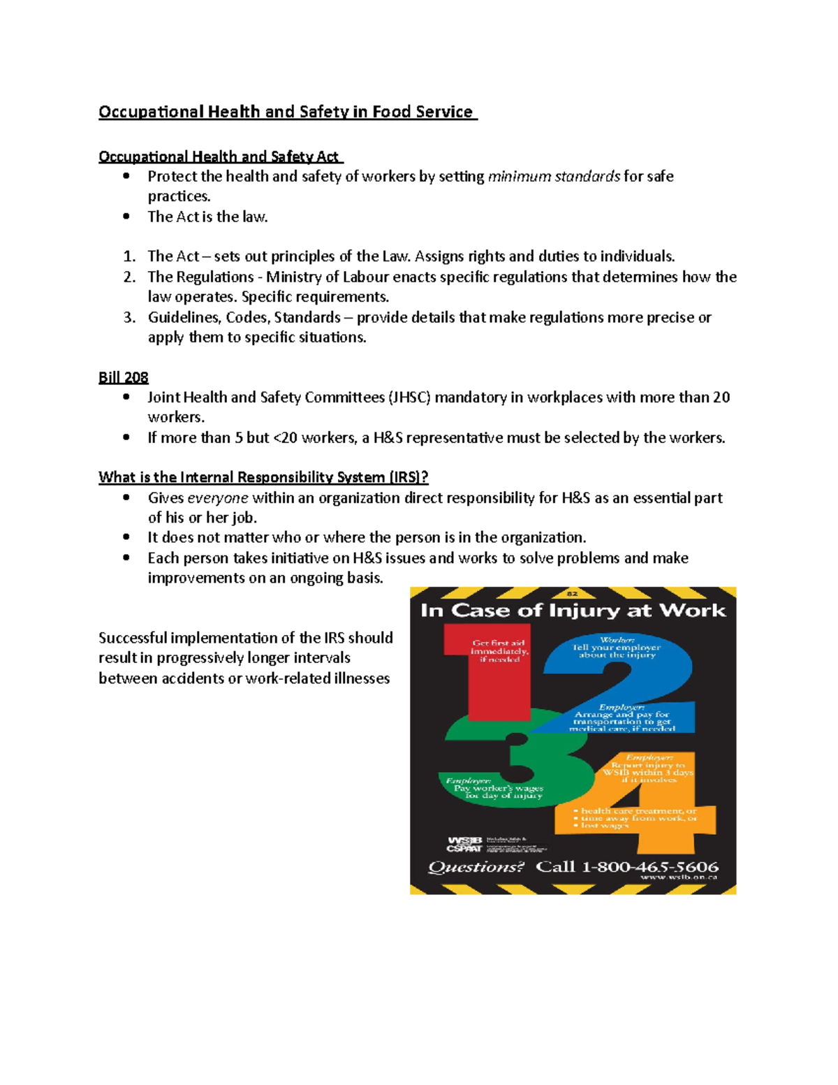 Occupational Health and Safety in Food Service - Occupational Health ...