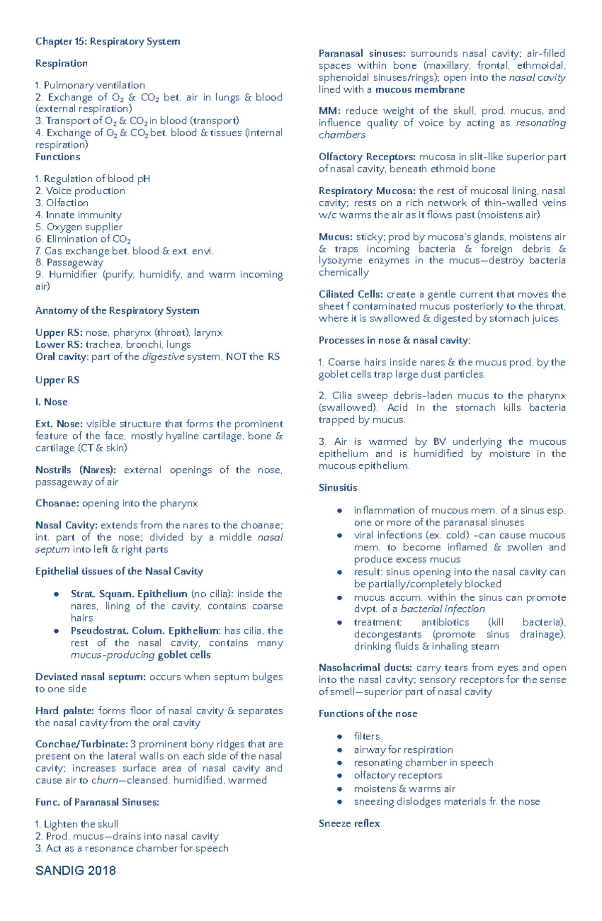 Ch 15 (Respiratory System) - Chapter 15: Respiratory System Respiration ...