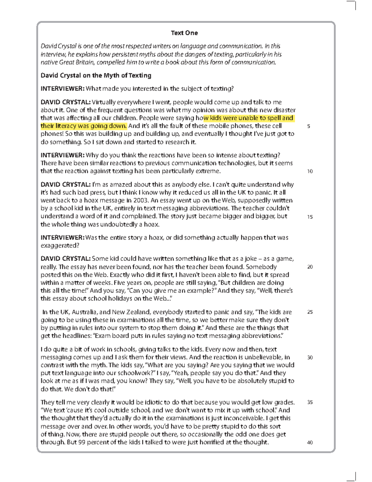 Texting - sfdsgdfh - Text One David Crystal is one of the most ...