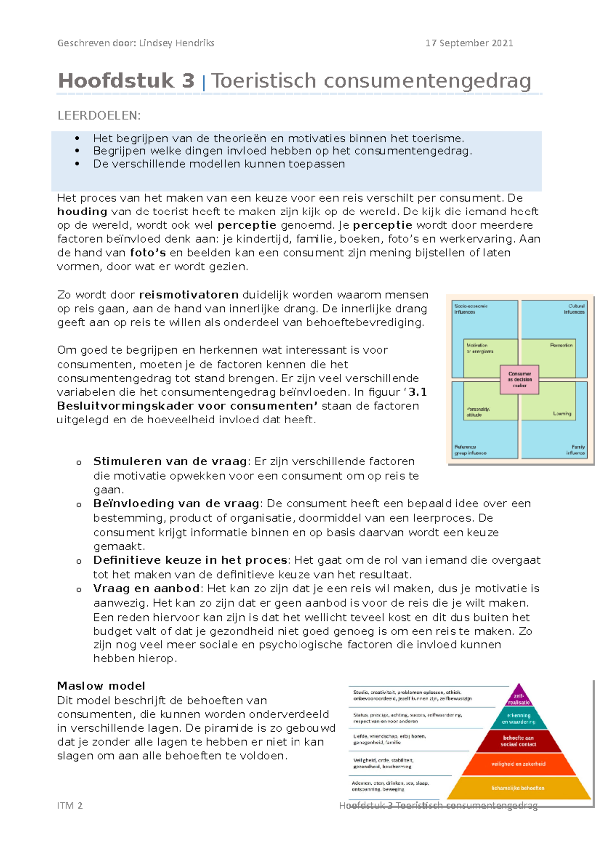 TTO hoofdstuk 3 samenvatting - Hoofdstuk 3 | Toeristisch consumentengedrag LEERDOELEN: Het ...