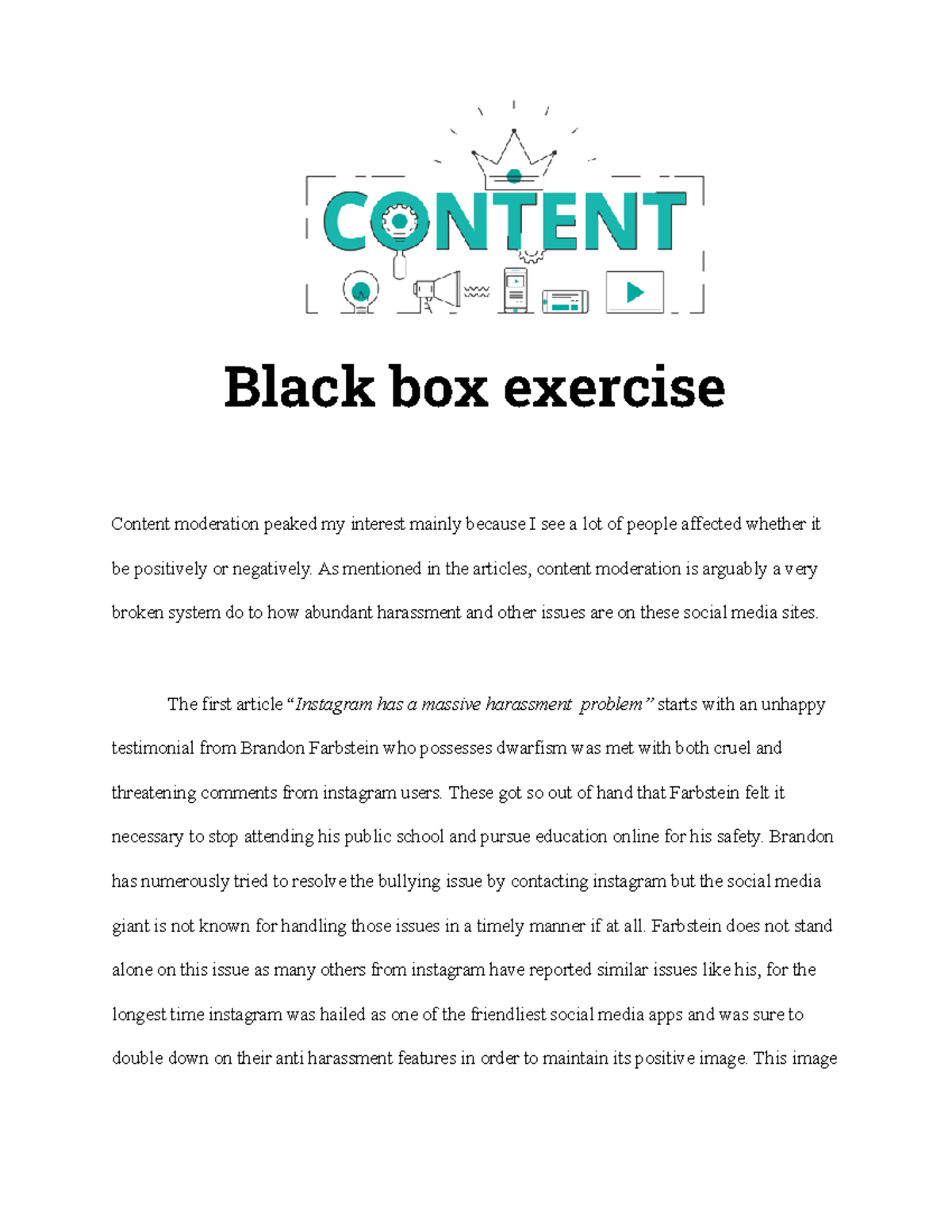 Blackbox exersice - Media assignment - Black box exercise Content ...
