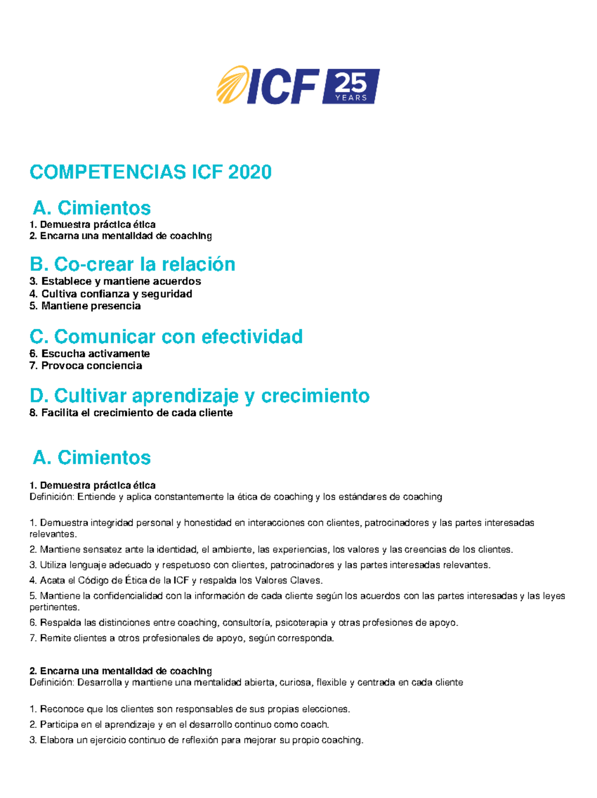 Competencias Coaching ICF - COMPETENCIAS ICF 2020 A. Cimientos 1 ...