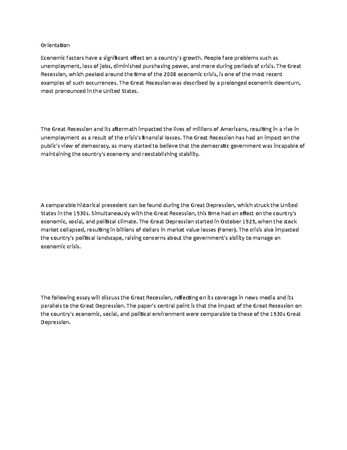 Free Writing Essay Sample by a College Student - Orientation Economic ...