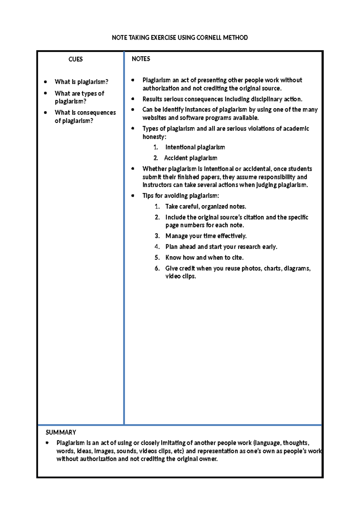 Note Taking Exercise using Cornell method-converted - NOTE TAKING ...