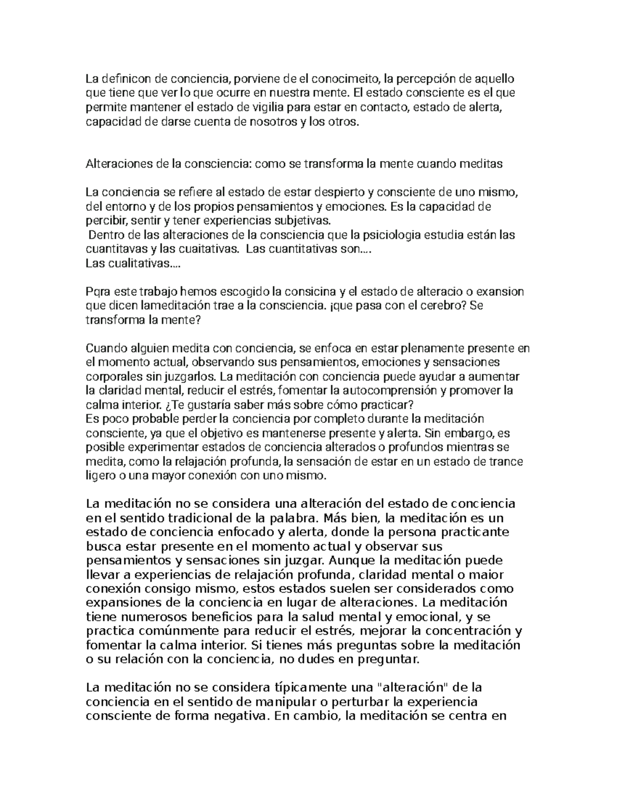 La definicon de conciencia - El estado consciente es el que permite ...