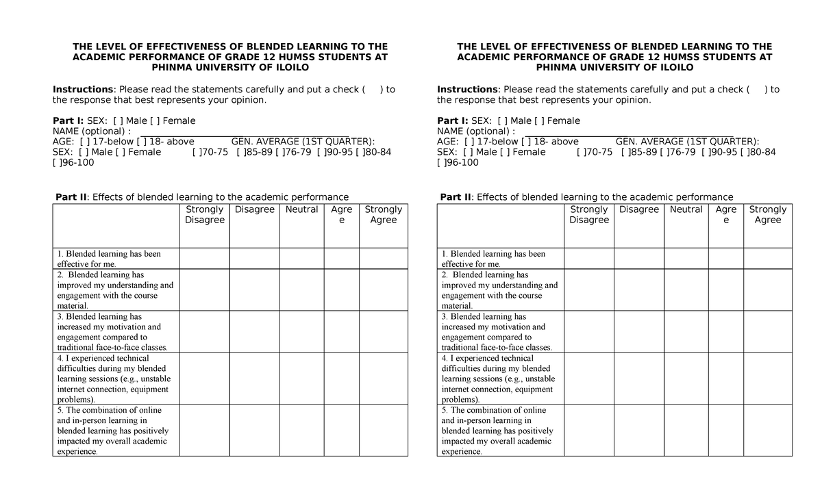 Survey - PRACTICE WELL - THE LEVEL OF EFFECTIVENESS OF BLENDED LEARNING ...
