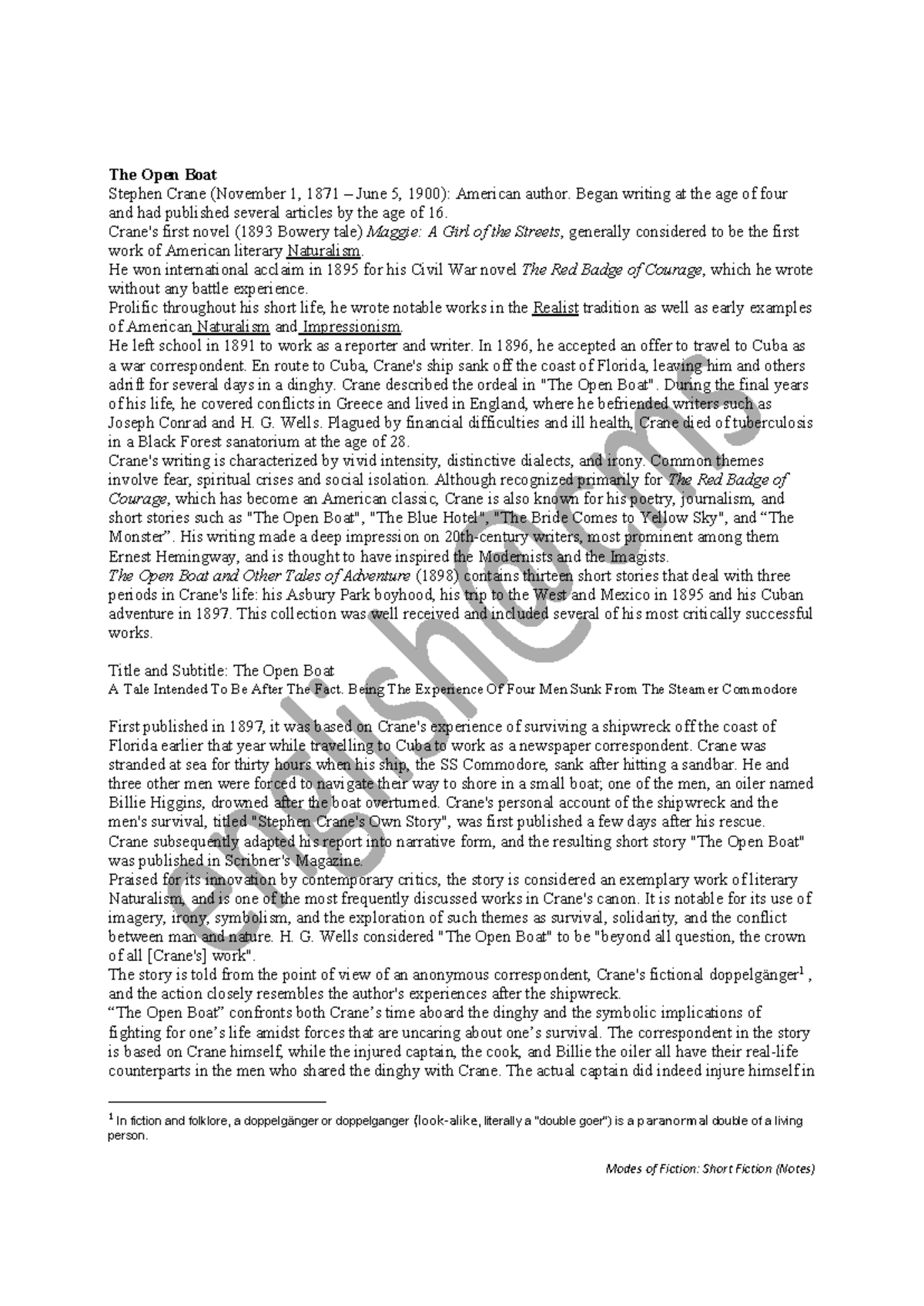 The Open Boat notes - Practice material - The Open Boat Stephen Crane ...