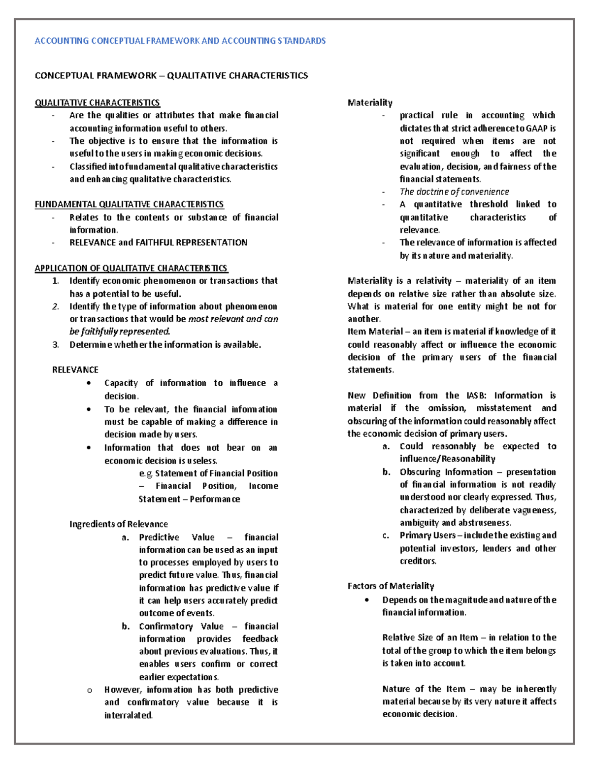 ACCA - Qualitative Characteristics - ACCOUNTING CONCEPTUAL FRAMEWORK ...