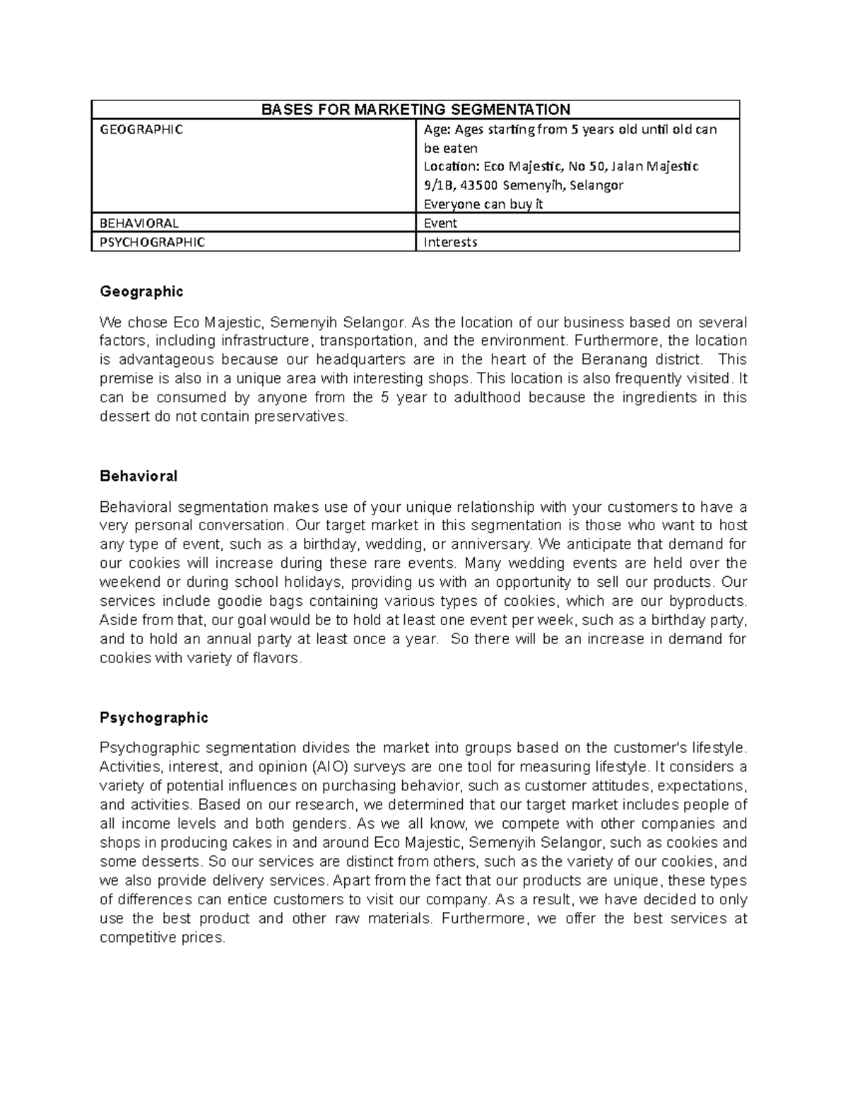 Common base segmentation - BASES FOR MARKETING SEGMENTATION GEOGRAPHIC ...