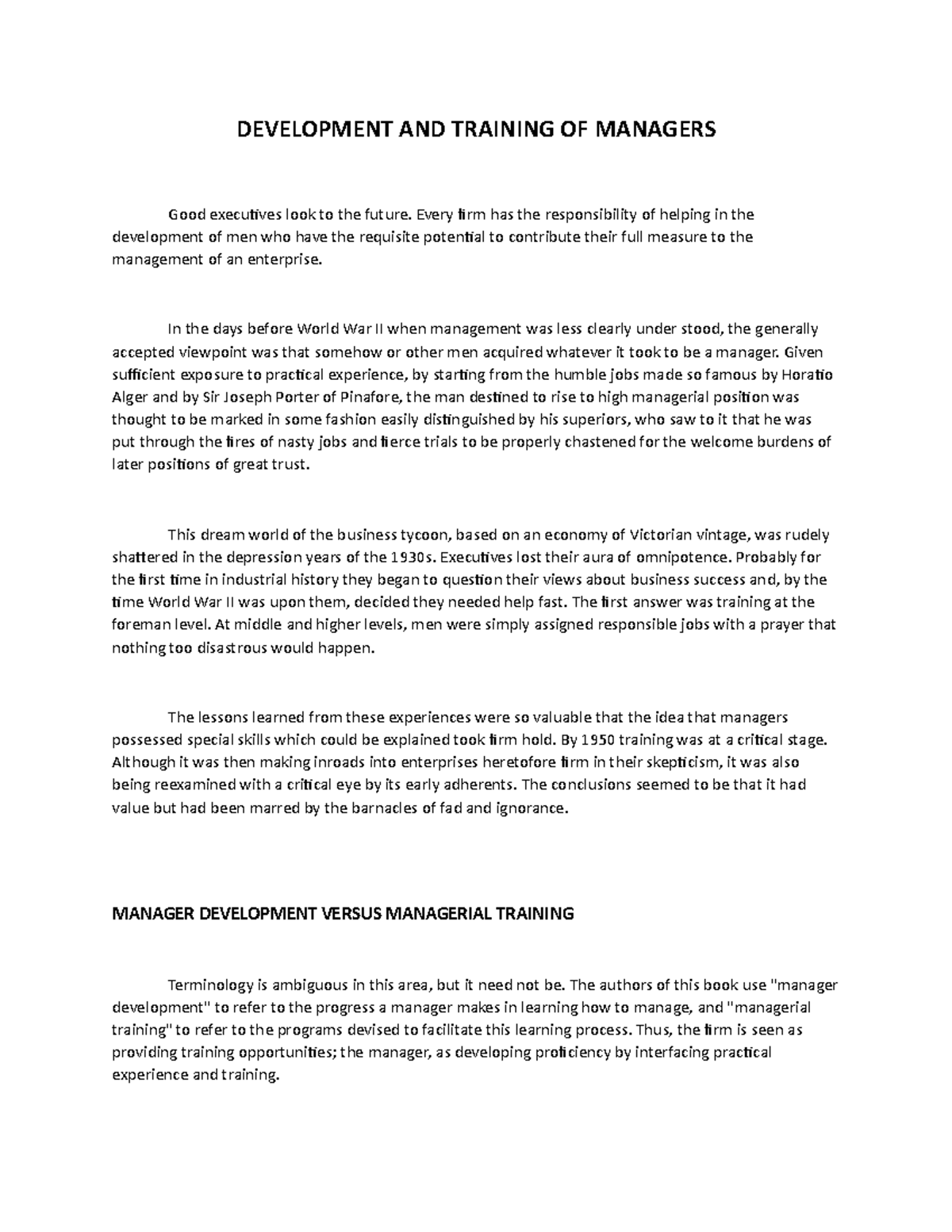 Development AND Training OF Managers - DEVELOPMENT AND TRAINING OF ...