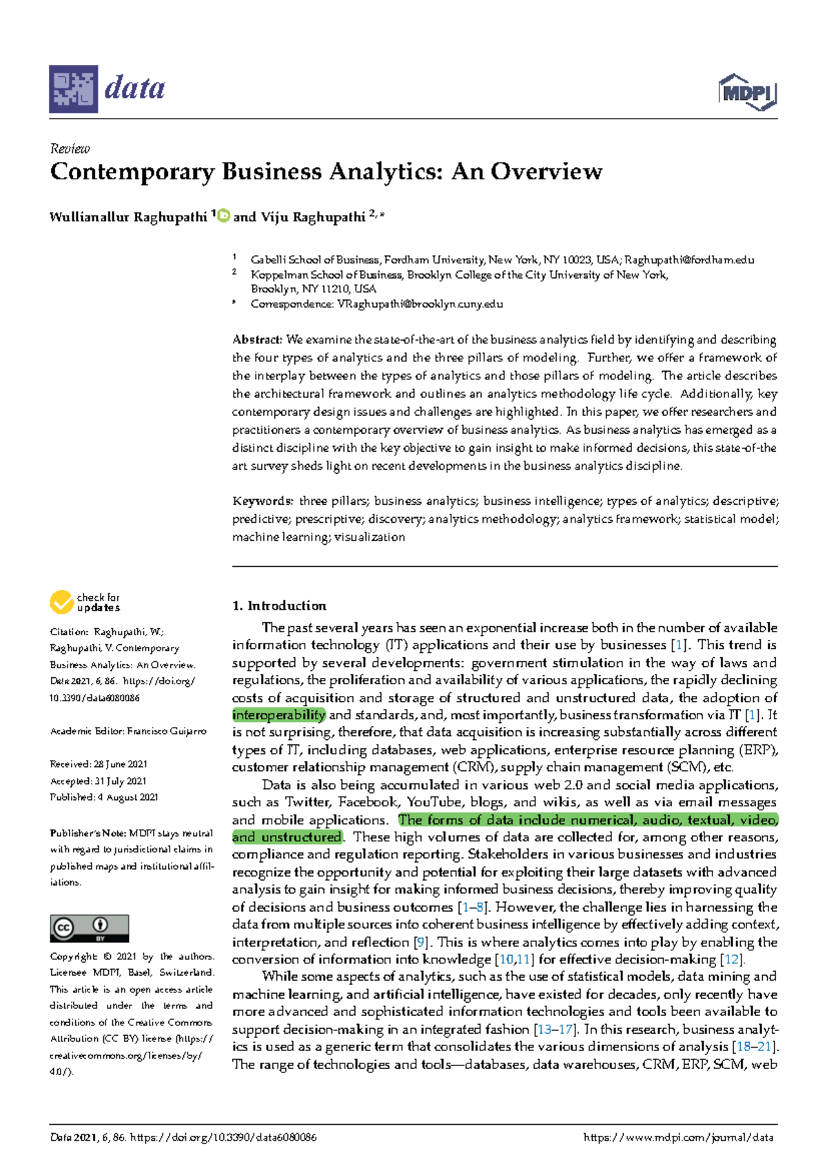 Contemporary Business Analytics Data Review Contemporary Business