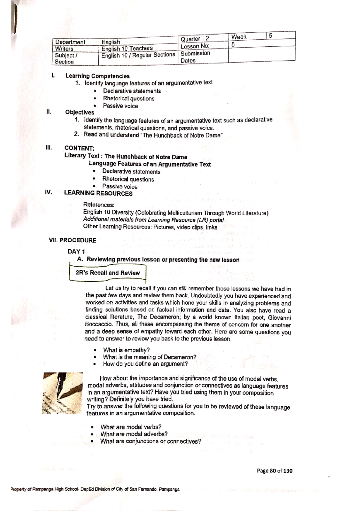 English week 5- Grade 10 - Studocu