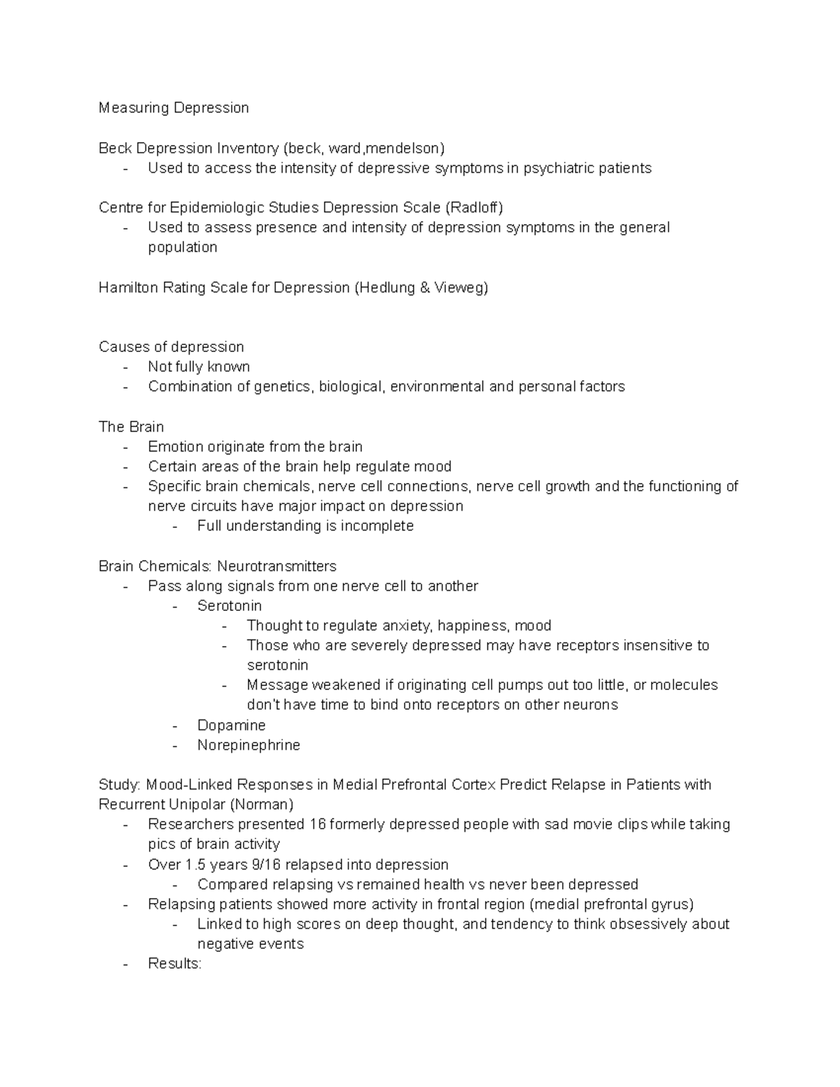 10 02 17 Lec 11 - Lecture notes - Measuring Depression Beck Depression Inventory (beck, - Studocu