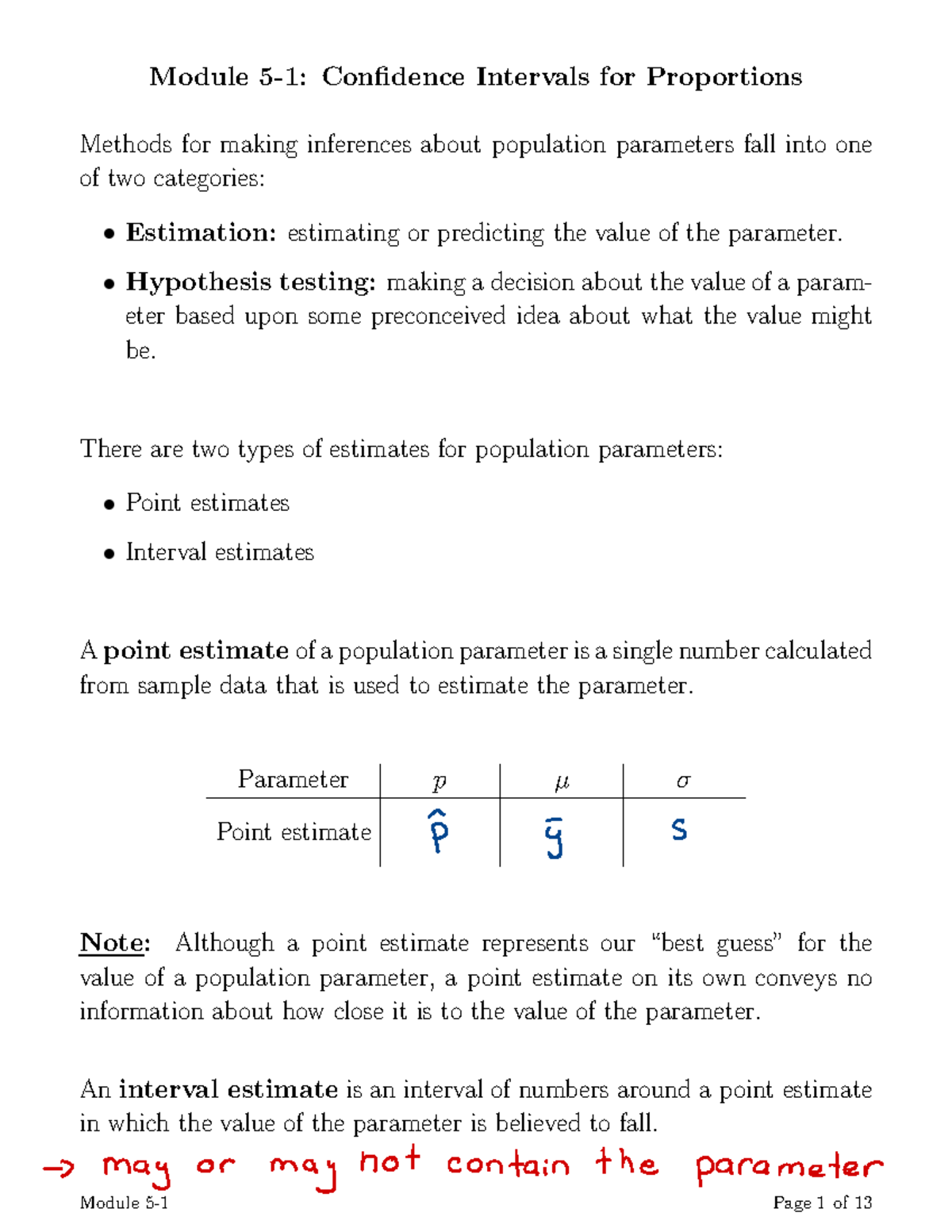 Module 5 -1 Annotated - Module 5-1: Confidence Intervals for ...