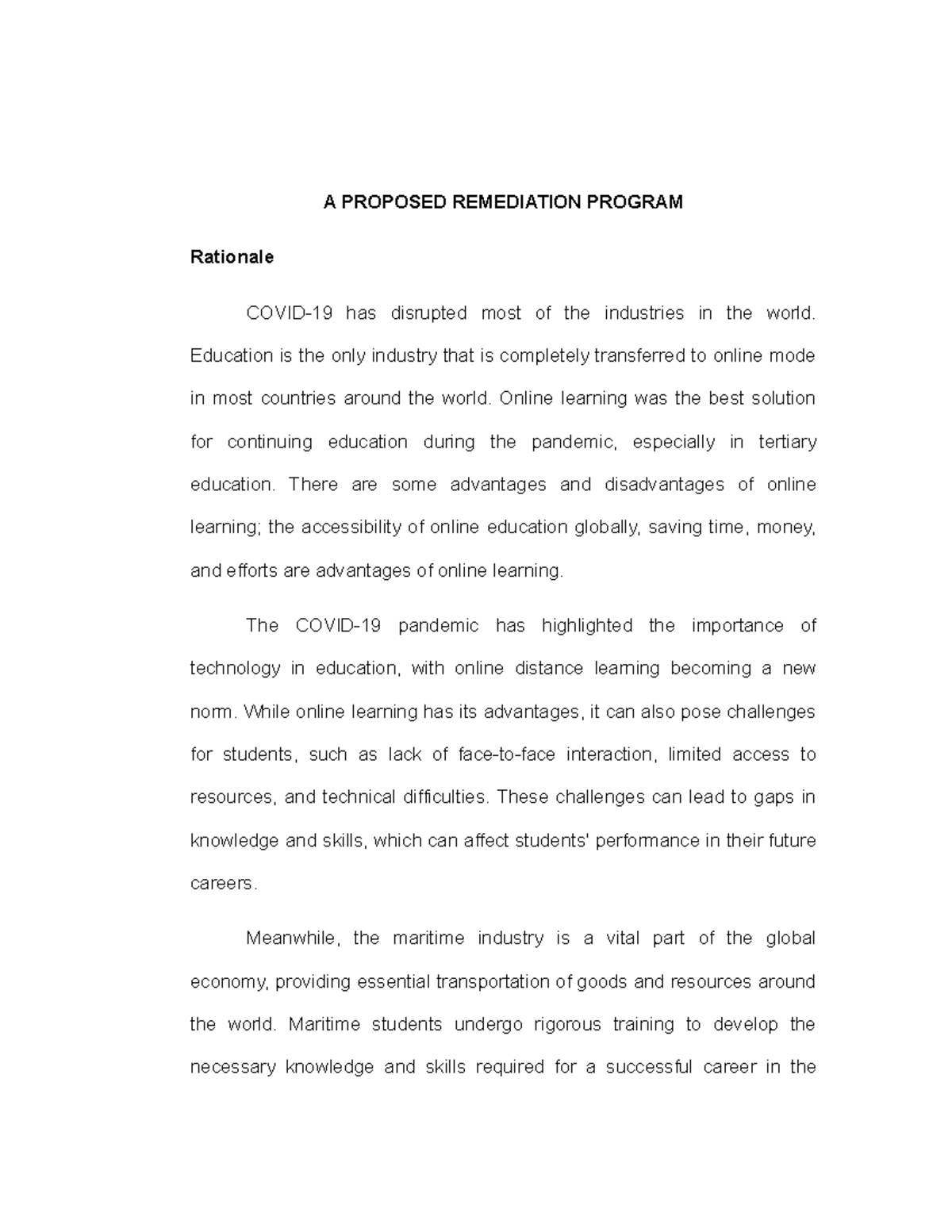 A Proposed Remediation Program - A PROPOSED REMEDIATION PROGRAM ...