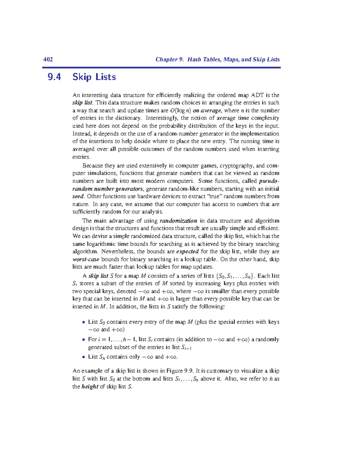 SKIP LIST - Advanced DSA - “main” — 2011/1/13 — 9:10 — page 402 — # 402 Chapter 9. Hash Tables ...