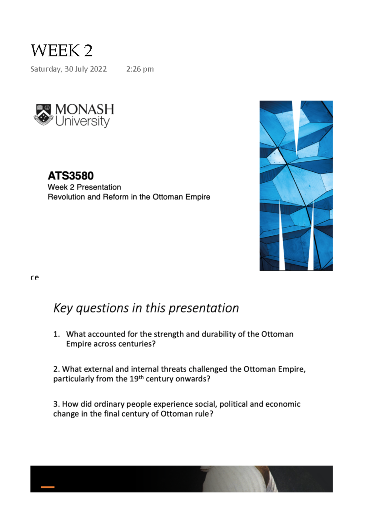 WEEK 2 - Modern middle east lecture notes and powerpoint slides - ce ...