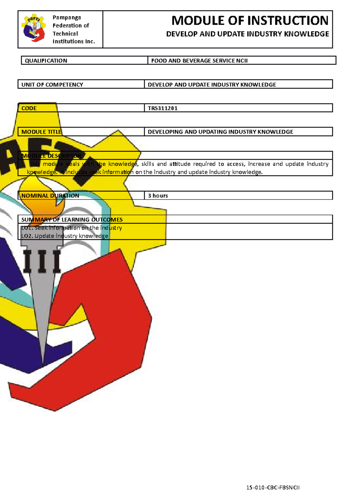 Develop AND Update Industry Knowledge - Pampanga Federation of ...