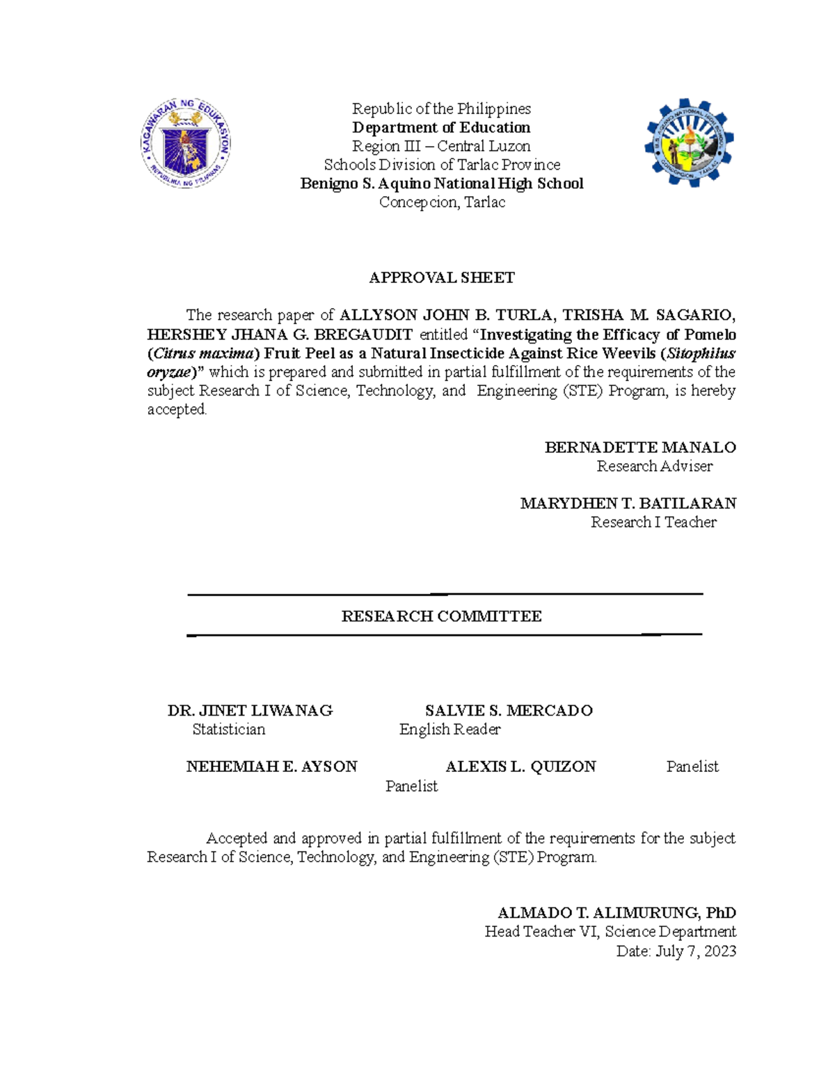 FULL Research Paper Pomelo Insecticide - Republic of the Philippines ...