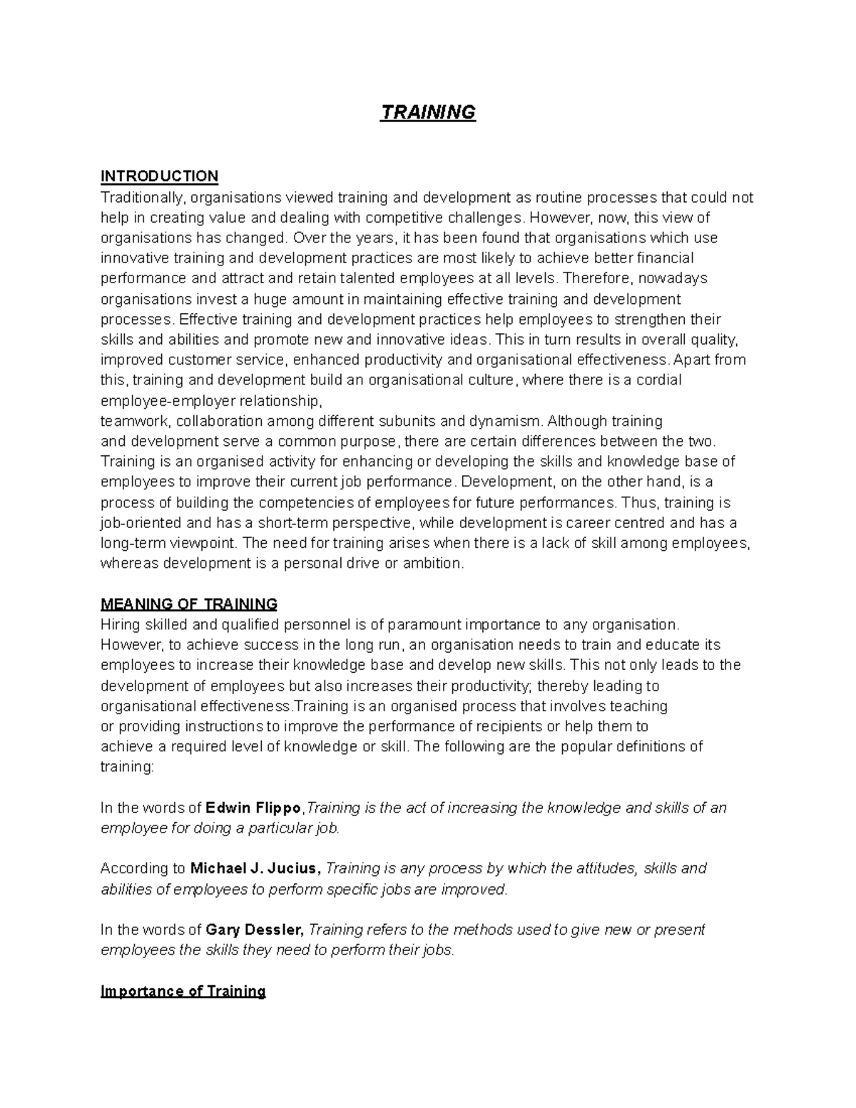 Training - very useful - TRAINING INTRODUCTION Traditionally ...