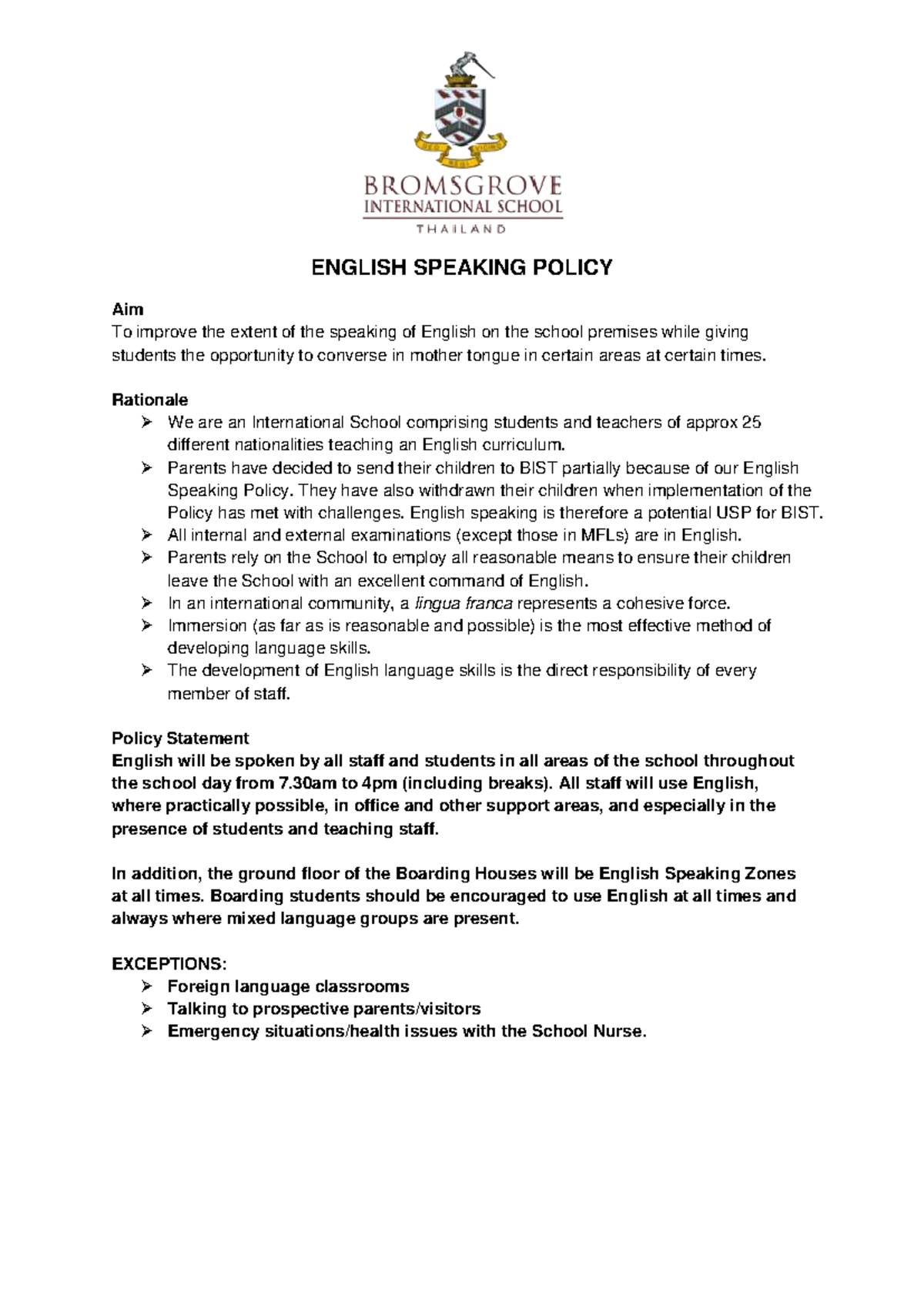 English Speaking Policy-2013-14 - ENGLISH SPEAKING POLICY Aim To ...
