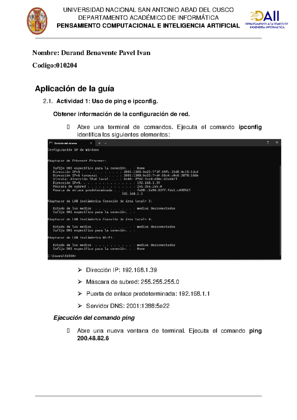 Laboratorio #2 - r rtttt - DEPARTAMENTO ACADÉMICO DE INFORMÁTICA ...