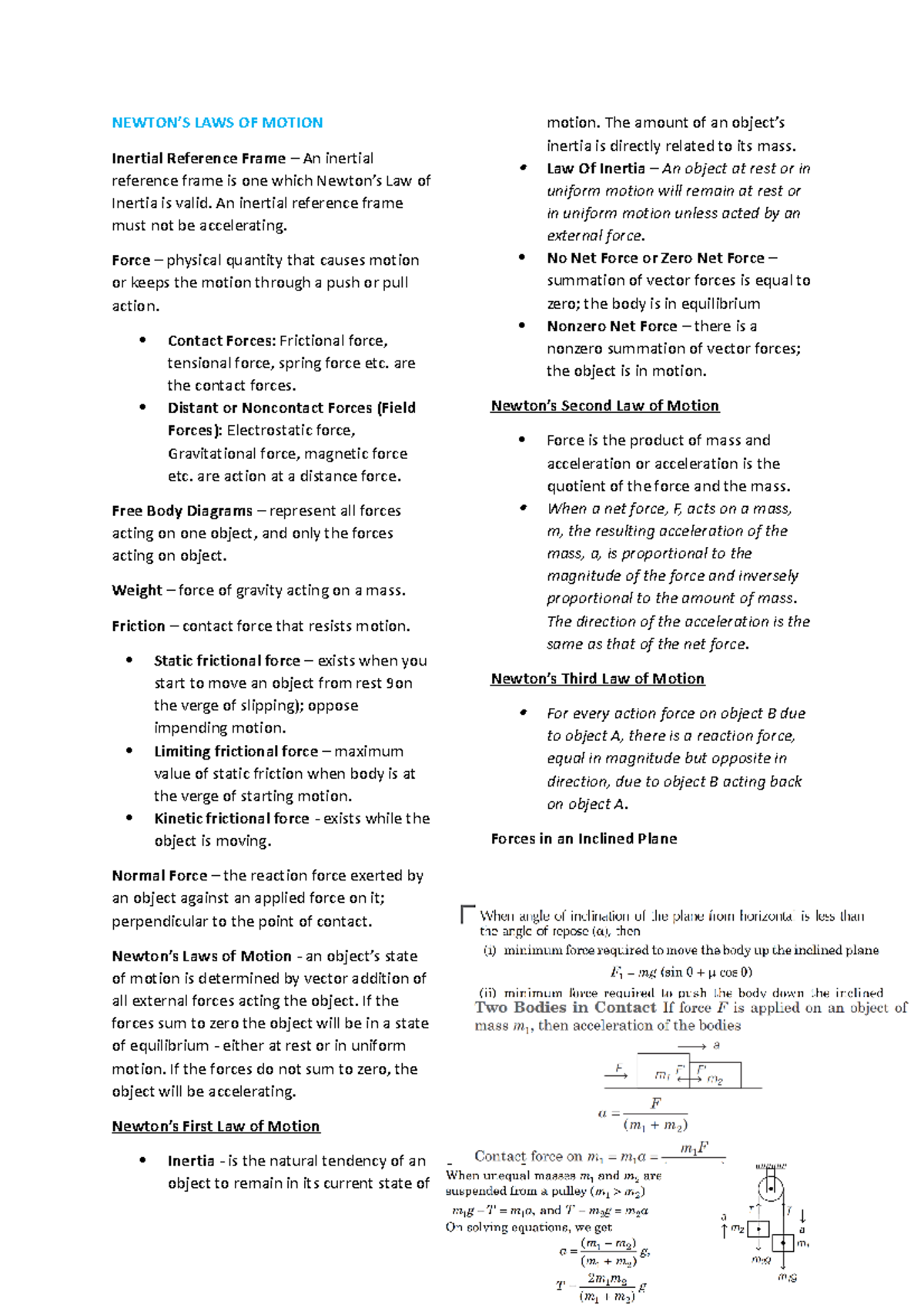 2nd Quarter Reviewer Physics - NEWTON’S LAWS OF MOTION Inertial Reference Frame – An inertial ...