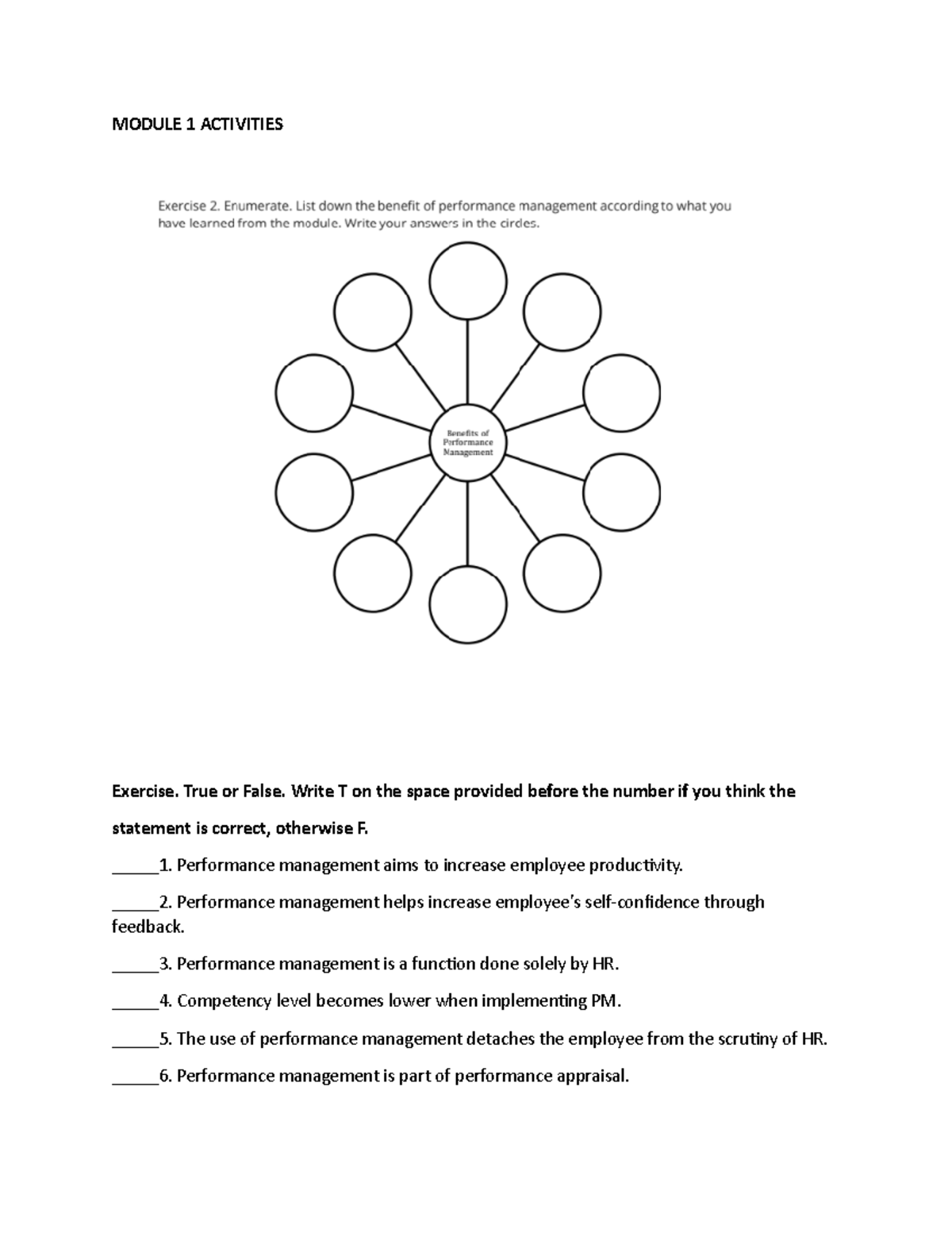 Module 1 Activities ACC 148 - MODULE 1 ACTIVITIES Exercise. True or ...