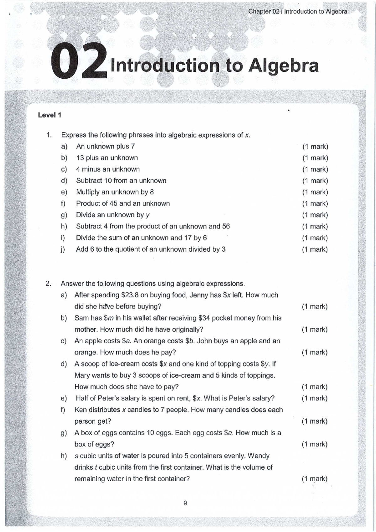 Into To Algebra with Ans - Chapter 02 I Introduction to Algebra 02 ...