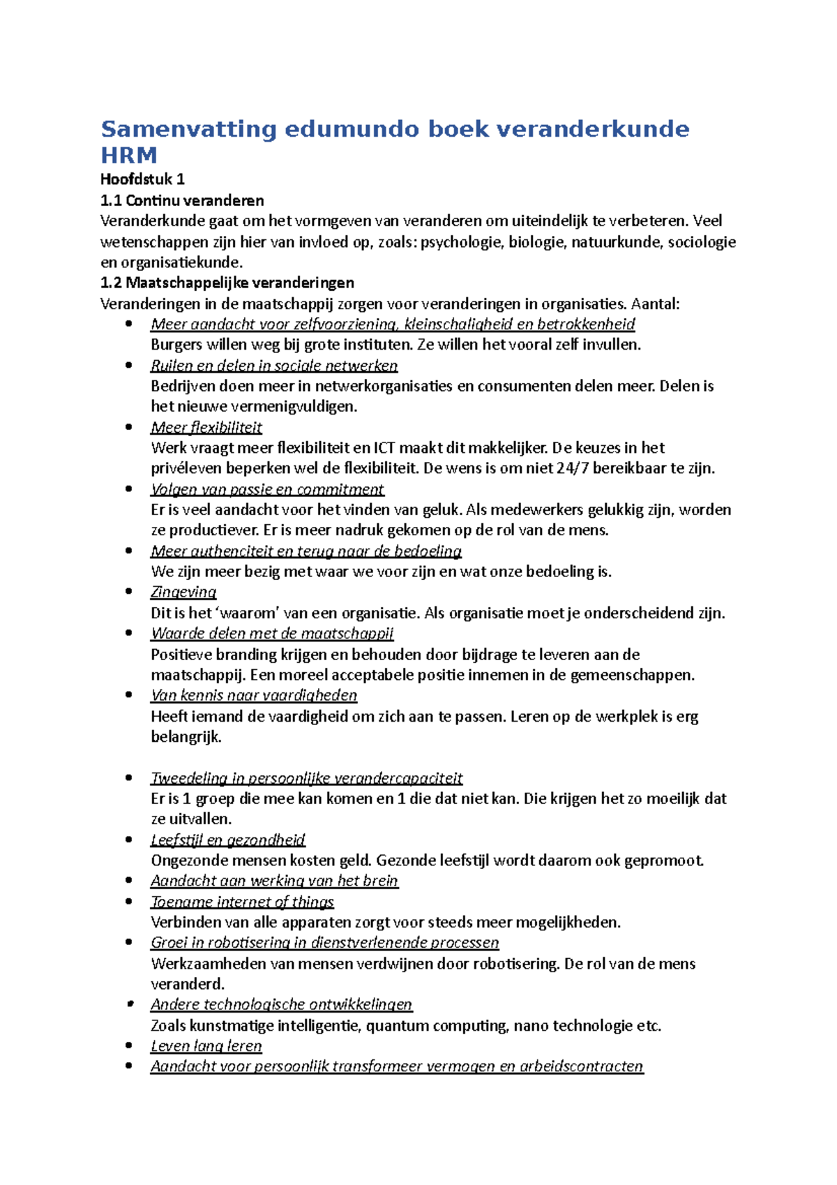 Samenvatting edumundo boek veranderkunde HRM - Samenvatting edumundo ...