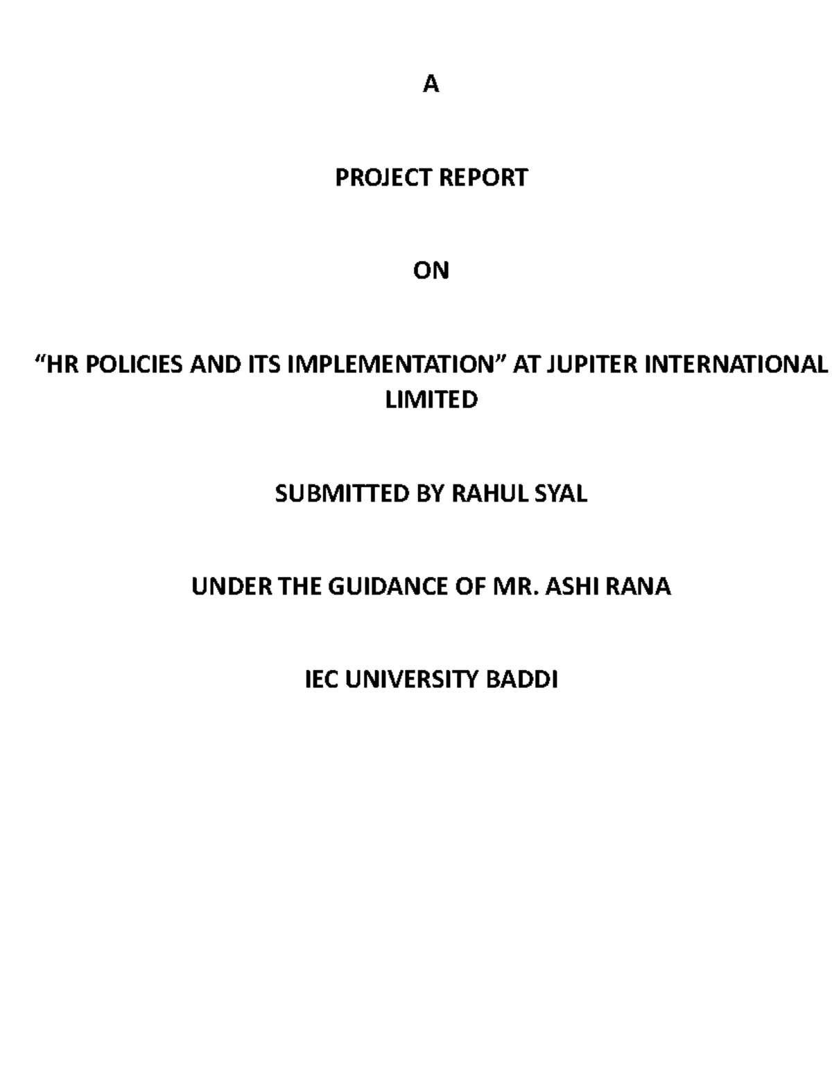 JIL Project file Rahul SYAL-1 - A PROJECT REPORT ON “HR POLICIES AND ...