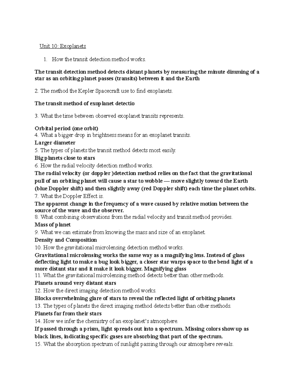 Exam 4 study guide - Unit 10: Exoplanets How the transit detection ...
