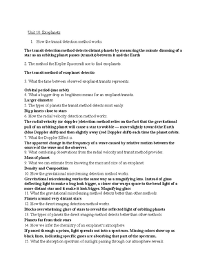 Exam 1 Study Guide - EAPS 105, The Planets Exam 1 Study Guide Know the ...