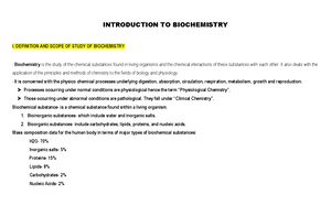 Biochem (1M) - lecture notes - I. CHEMISTRY LABORATORY Laboratory A ...