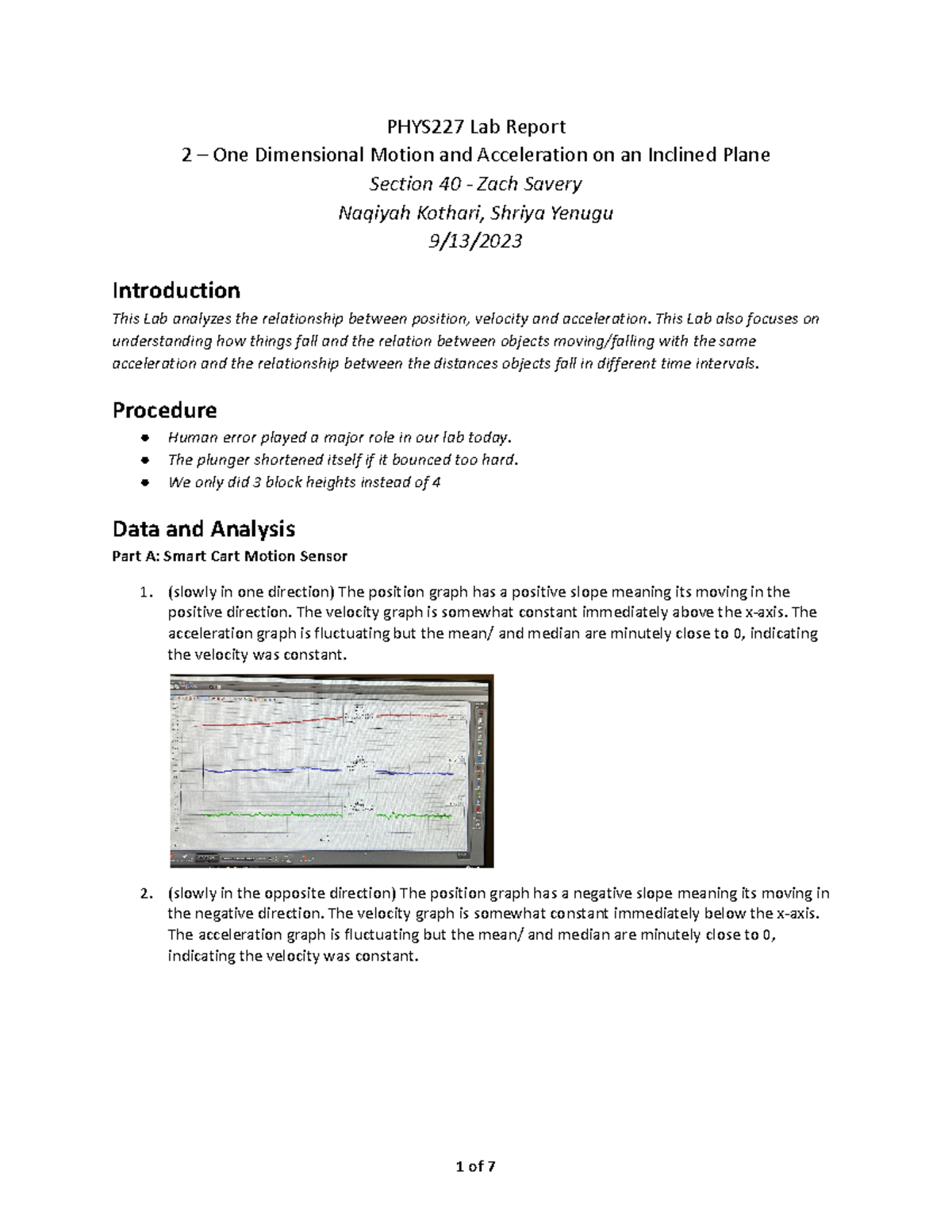(Submitted) PHYS227 Lab Report Template 2 - One Dimensional Motion - PHYS227 Lab Report 2 – One ...