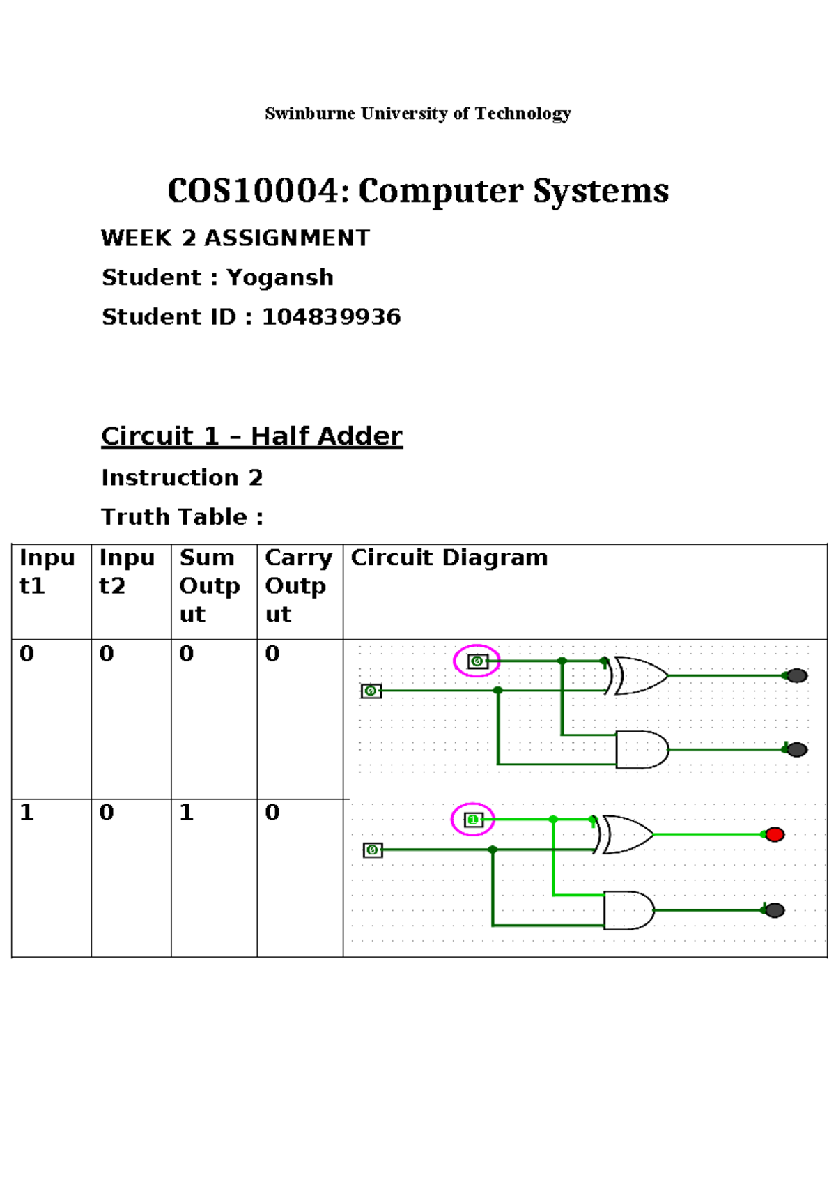 Assignment 2 Computer Systems - Swinburne University of Technology COS10004: Computer Systems ...