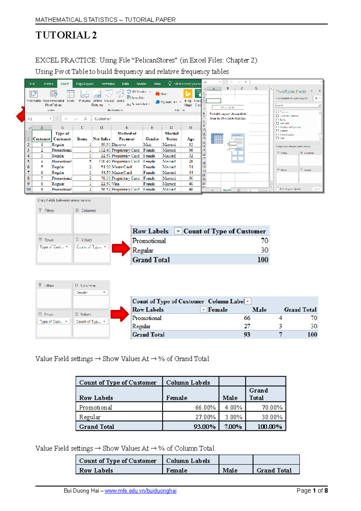 MStat Tutor 02 - nah - TUTORIAL 2 EXCEL PRACTICE: Using File “PelicanStores” (in Excel Files ...