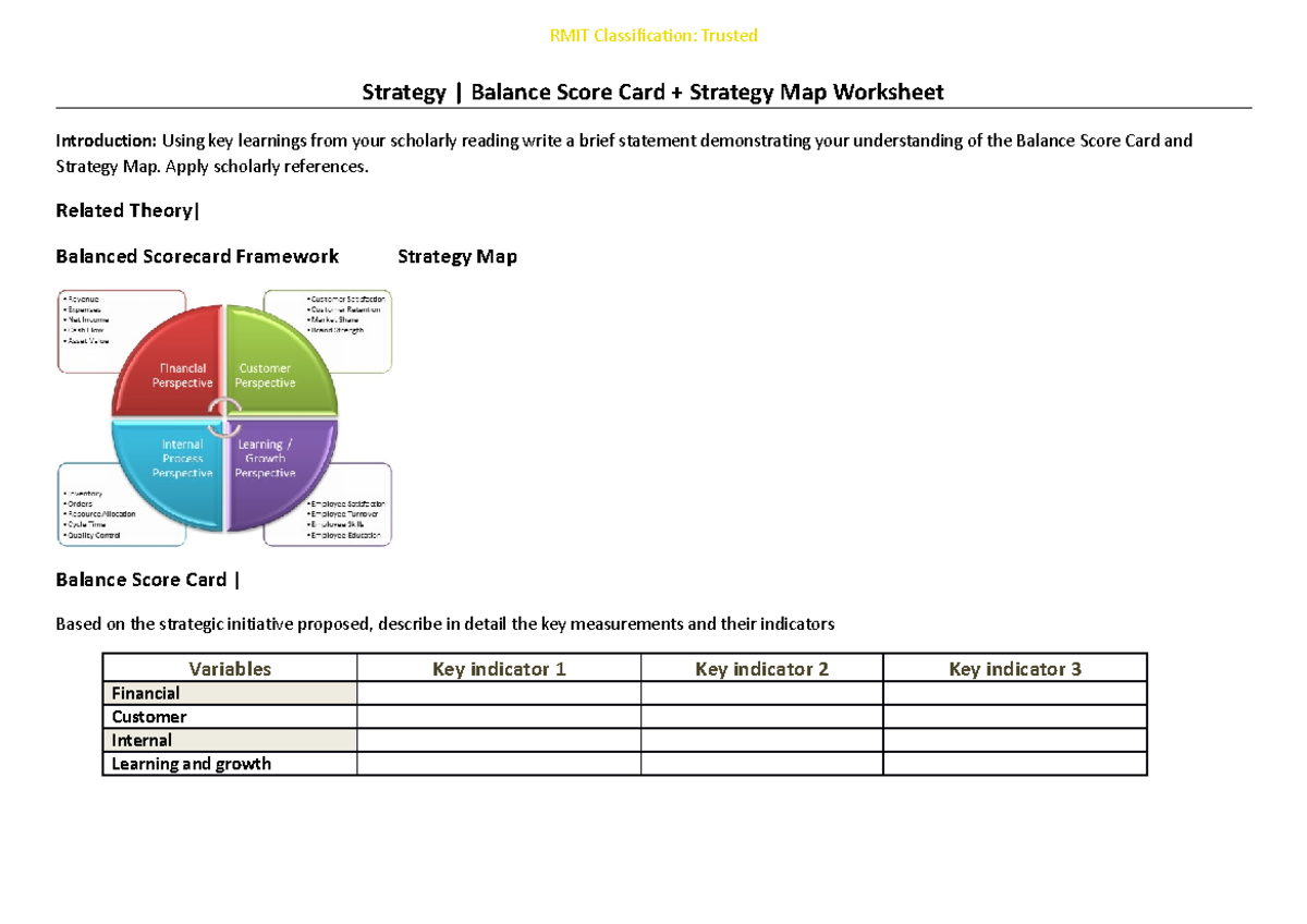 Balance Scorecard and Strategy Map Worksheet-1 - Strategy | Balance ...