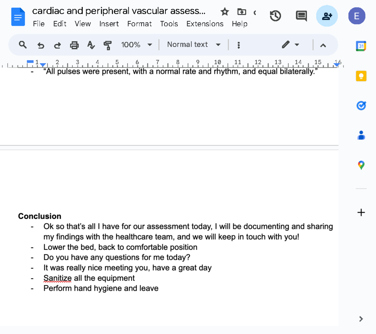 Cardiac and peripheral vascular assessment - Google Docs - Nsci 201 ...