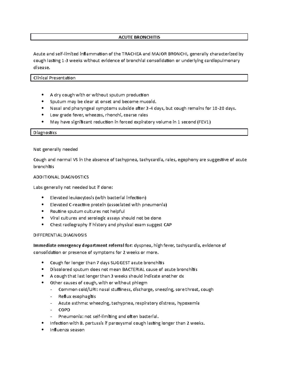 Acute Bronchitis - pharmacology notes - ACUTE BRONCHITIS Acute and self ...